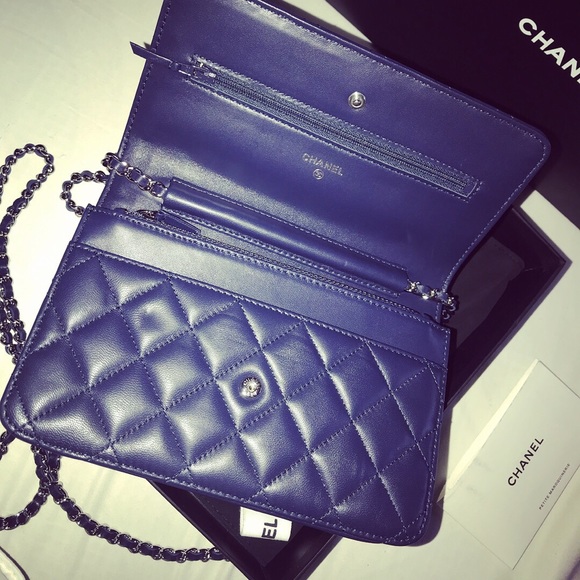 CHANEL | Bags | Chanel Woc Navy Blue Silver Chain Wallet Quilted | Poshmark